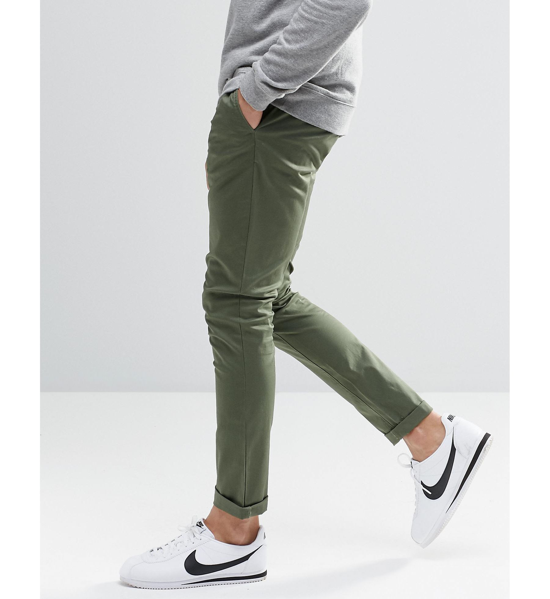 Lyst Asos Skinny Cargo Trousers In Green In Green For Men